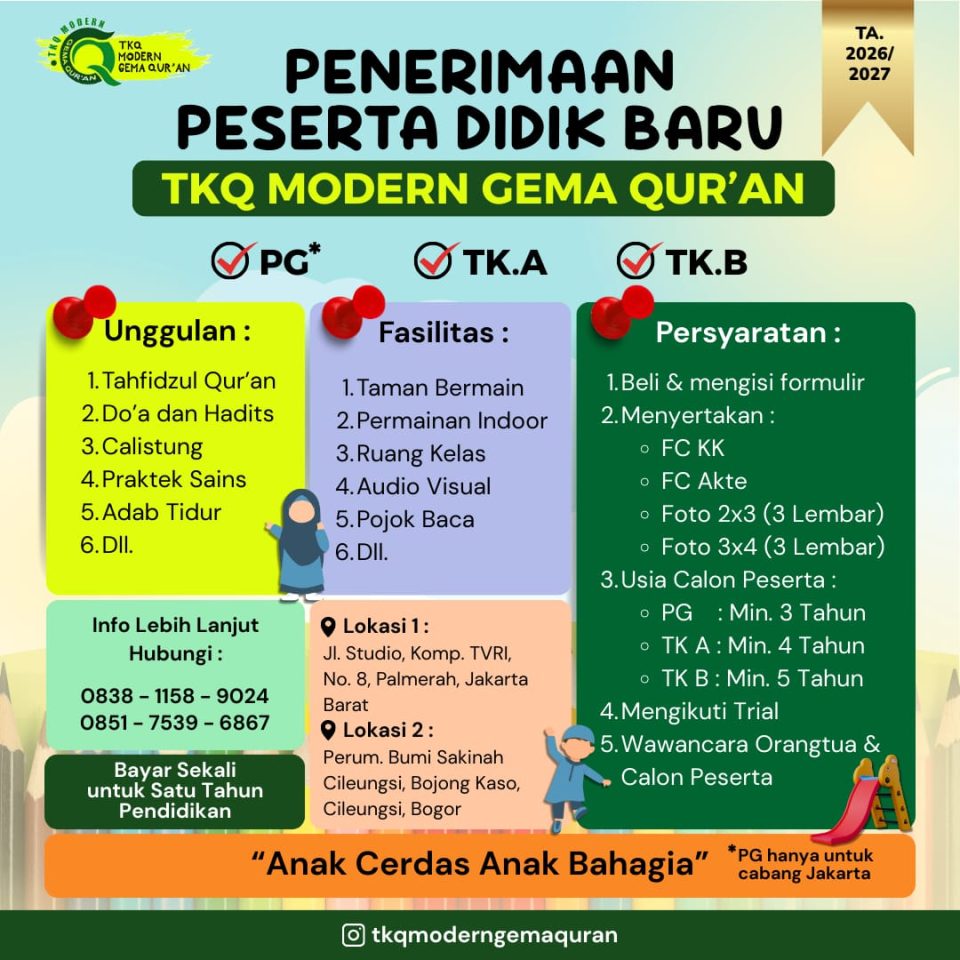 Penerimaan Siswa TKQ / PPDB 2026-2027 – Gema Qur'an Indonesia